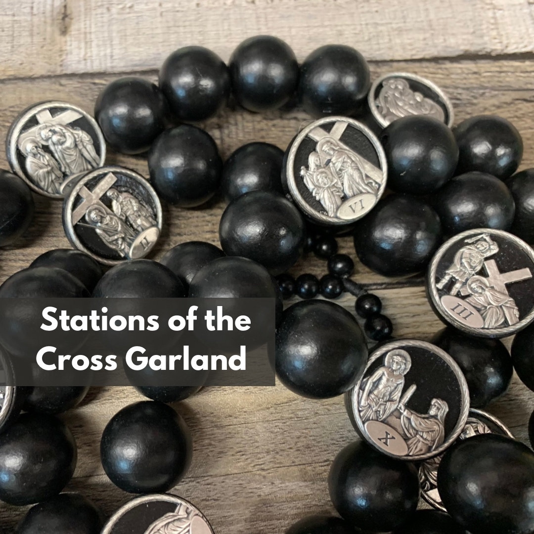 Black Wooden Stations of the Cross Garland | Handmade Catholic Lent ...