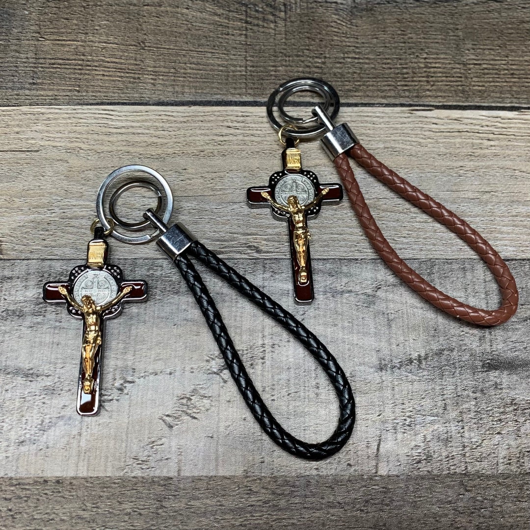 St Benedict Crucifix Keychain Catholic Keychain Saint - Etsy