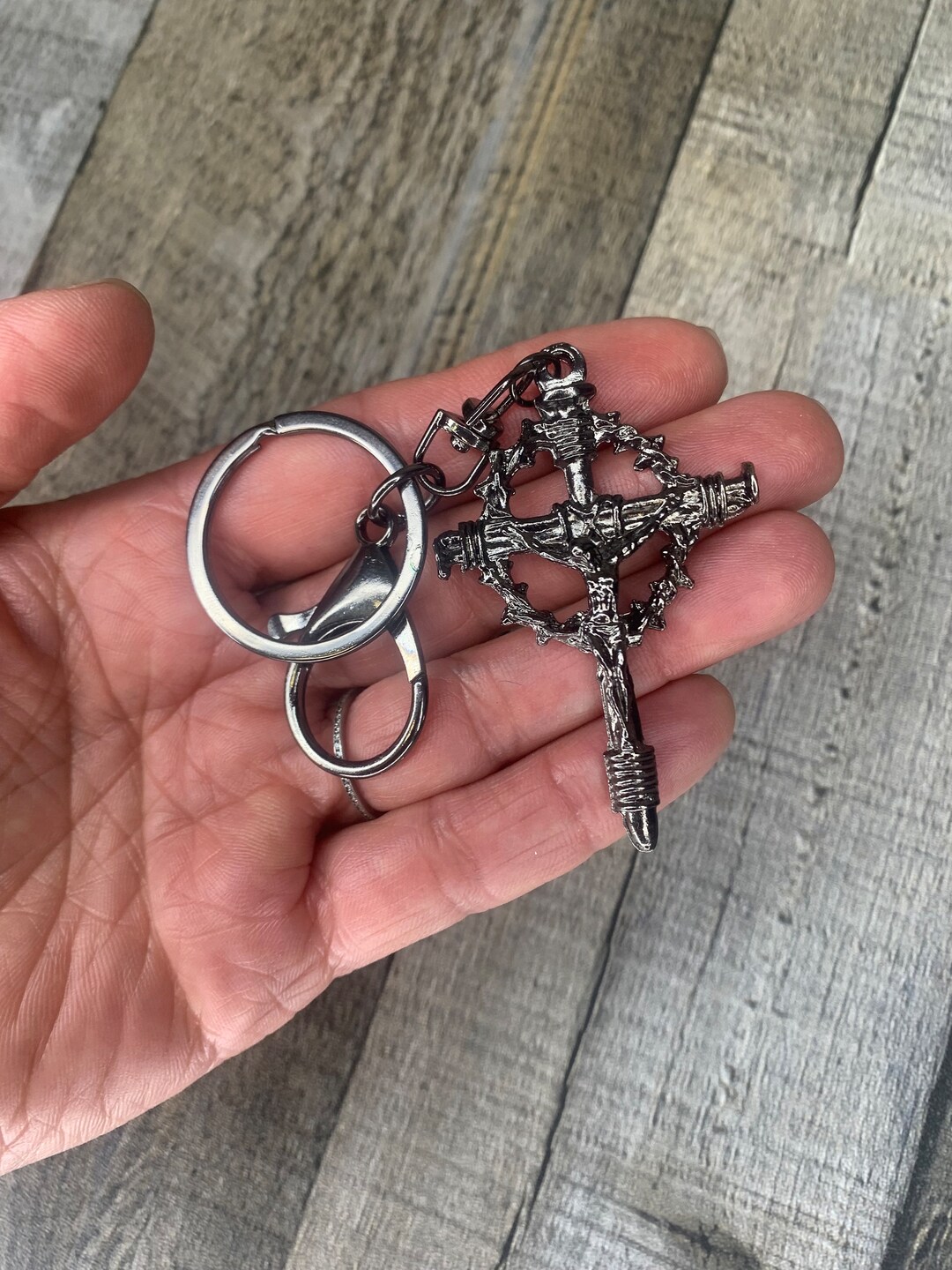 Gunmetal Crown and Nails Crucifix Keychain | Handmade Catholic Keychain ...