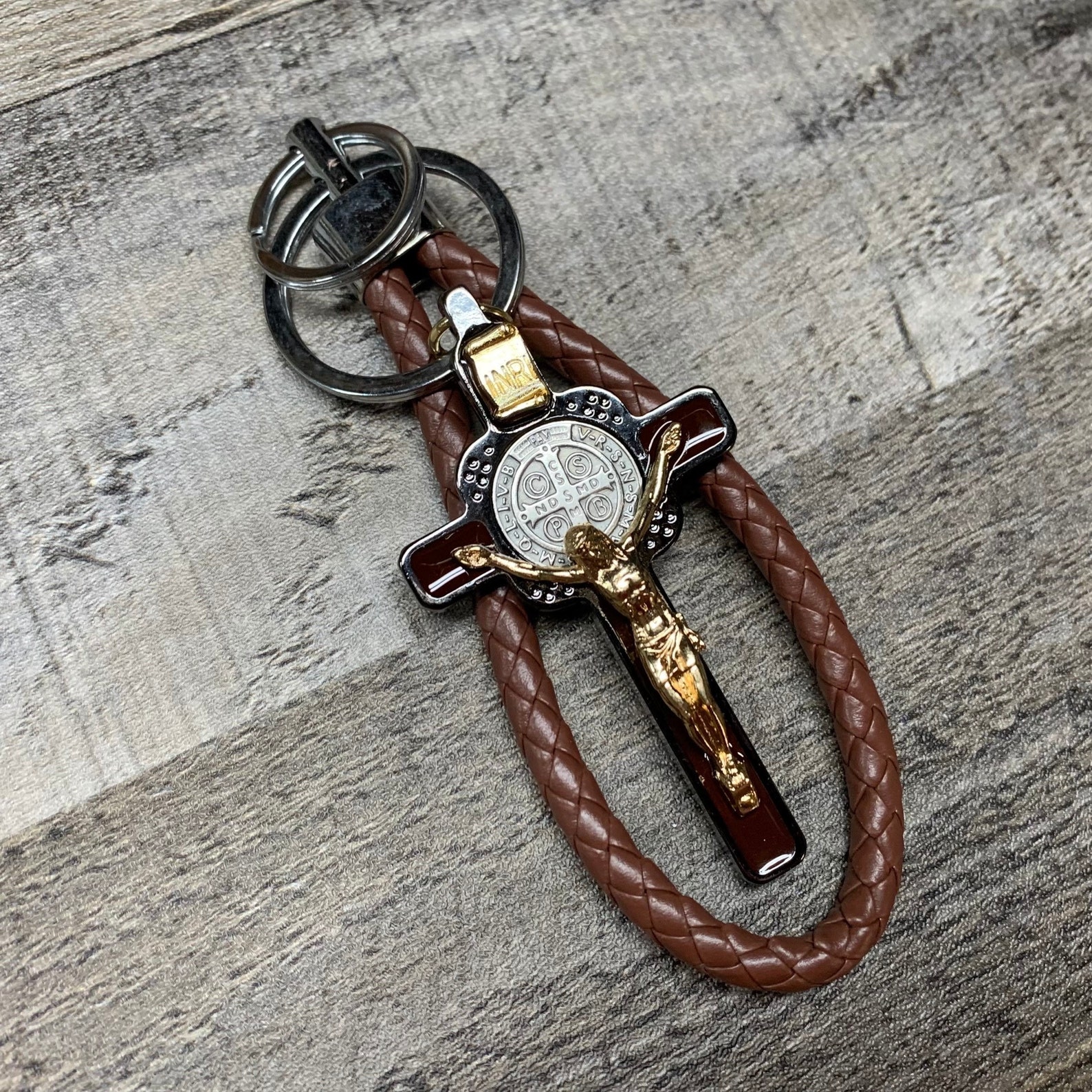 St Benedict Crucifix Keychain Catholic Keychain Saint - Etsy