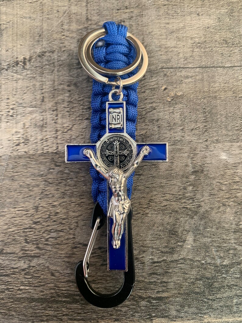 Paracord St Benedict Crucifix Keychain Catholic Keychain - Etsy