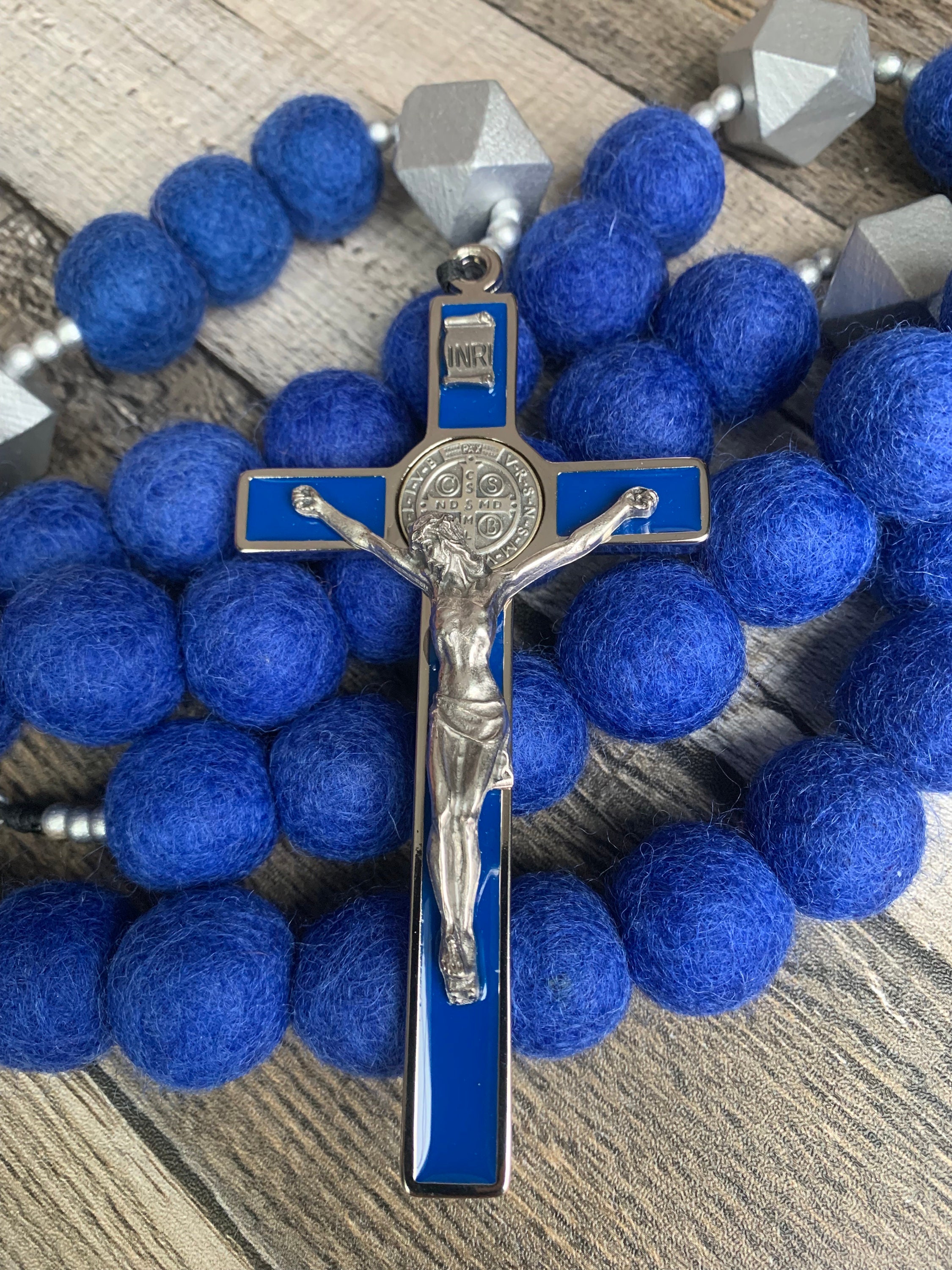 Divine Mercy Blue Wall Rosary Handmade Catholic Wall Rosary Pieta Wall ...