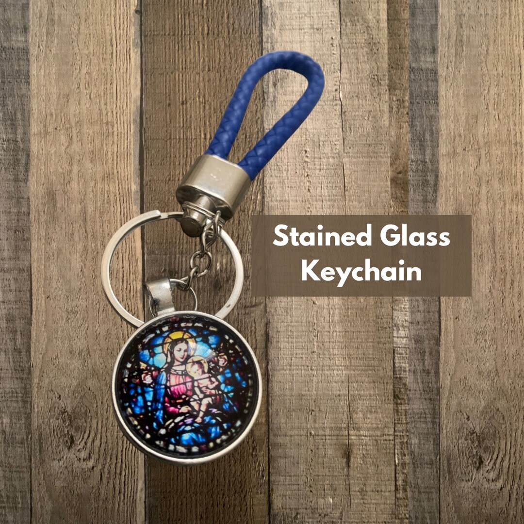 Virgin Mary and Child Stained Glass Image Keychain | Catholic Madonna ...