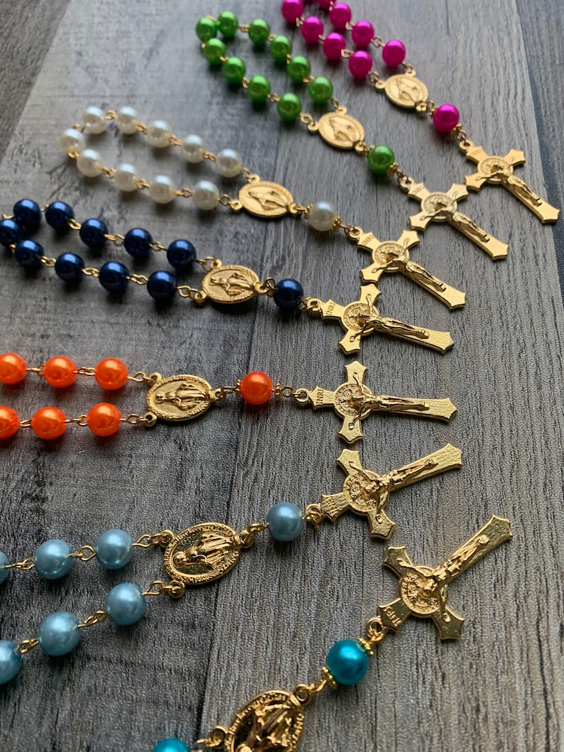 Handmade Colorful Pearl Rosary: Miraculous Medal Catholic Gift - Etsy