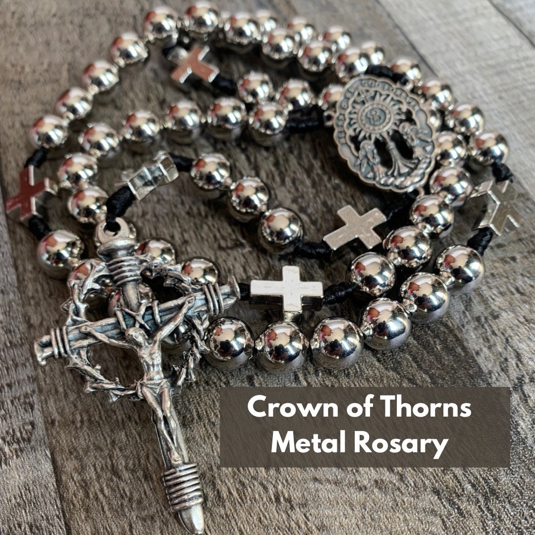 Crown of Thorns Metal Rosary Beads Crown and Nails Crucifix - Etsy