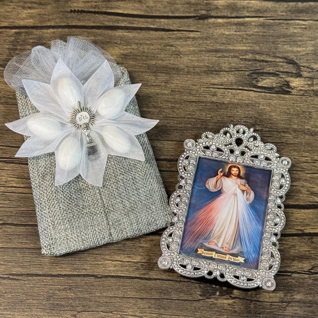 Divine Mercy Antique Silver Frame: Communion Gift With Monstrance Pin ...