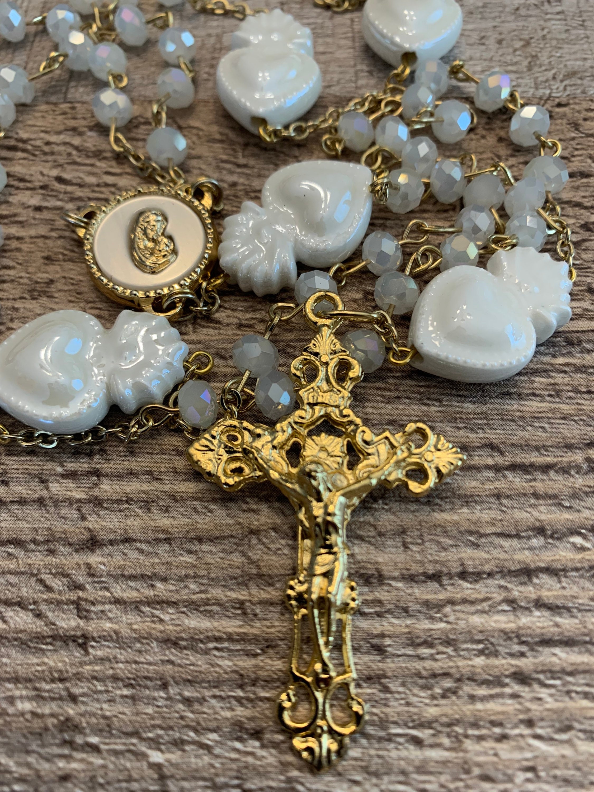 White Ceramic Jesus Sacred Heart Rosary St Michael Defender - Etsy