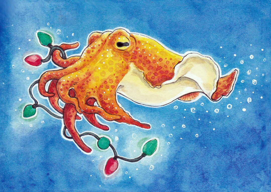 Single Card - Cuttlefish Christmas Card - 'deck the Halls' - Etsy