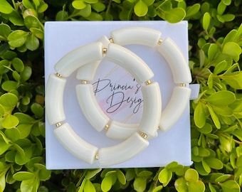 Acrylic Tube Bead Bracelet, Bamboo Stackable Bracelet, Stacking ...