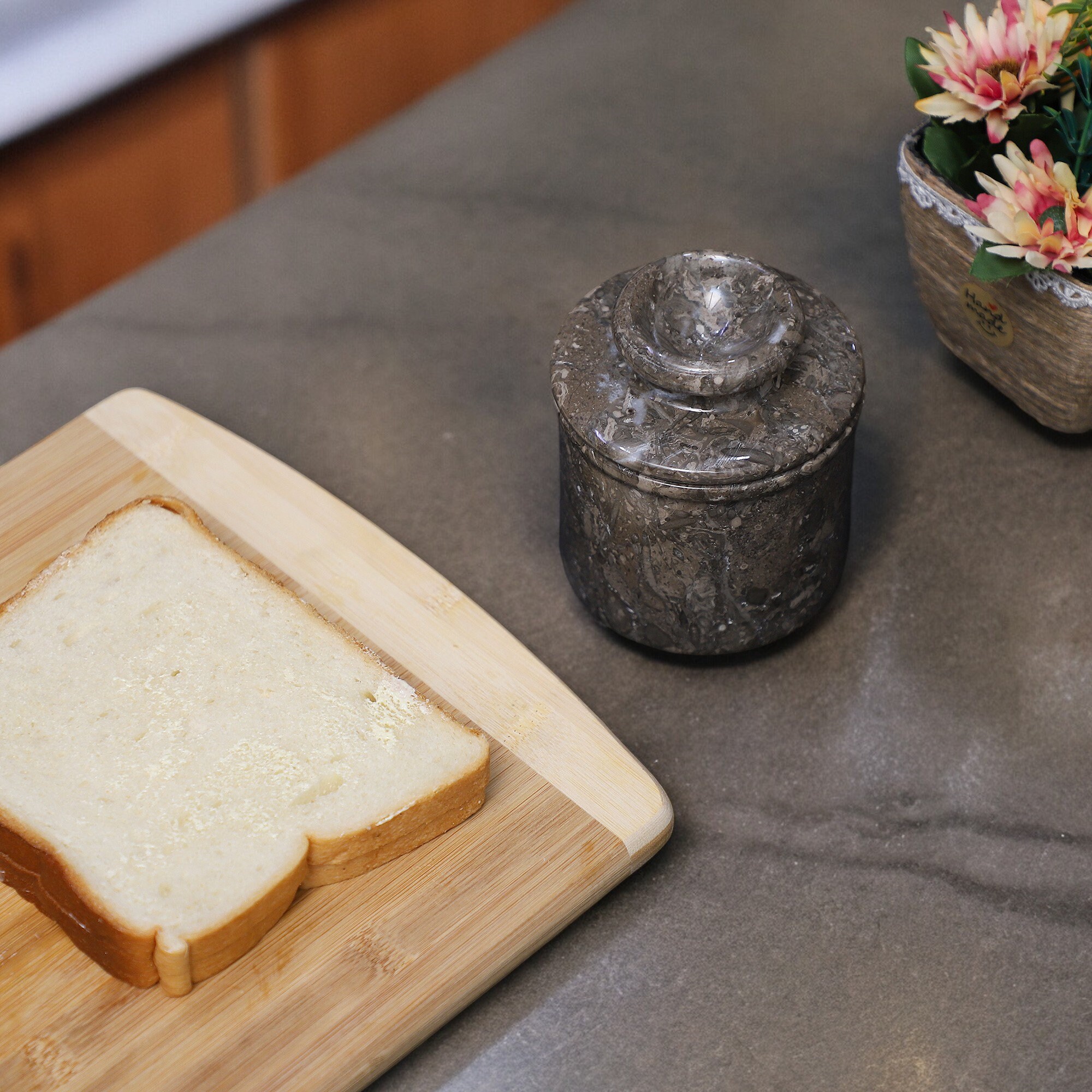 Stoneware in Grey Marble Decor Stone Butter Keeper, Handmade Butter ...