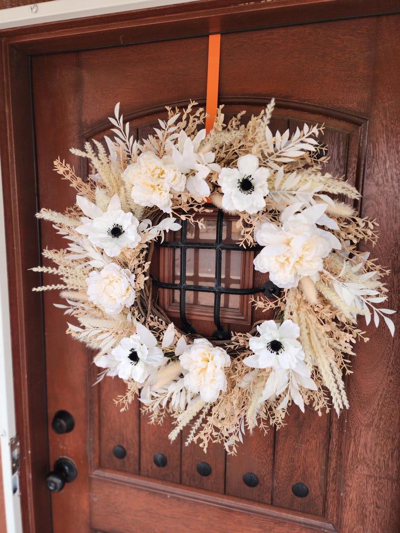 Boho Wreath Beige Boho Wedding Wreath Boho Wreath White Airbnb Decor ...