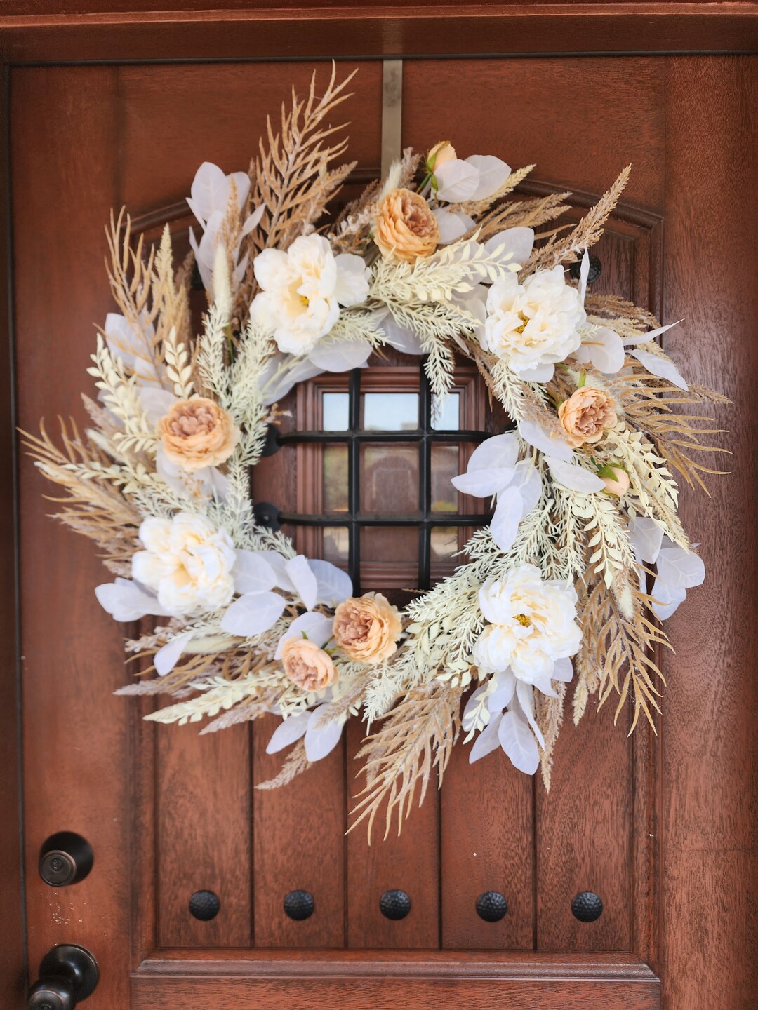 Boho Wreath Beige Boho Wedding Wreath Boho Wreath White Airbnb Decor ...