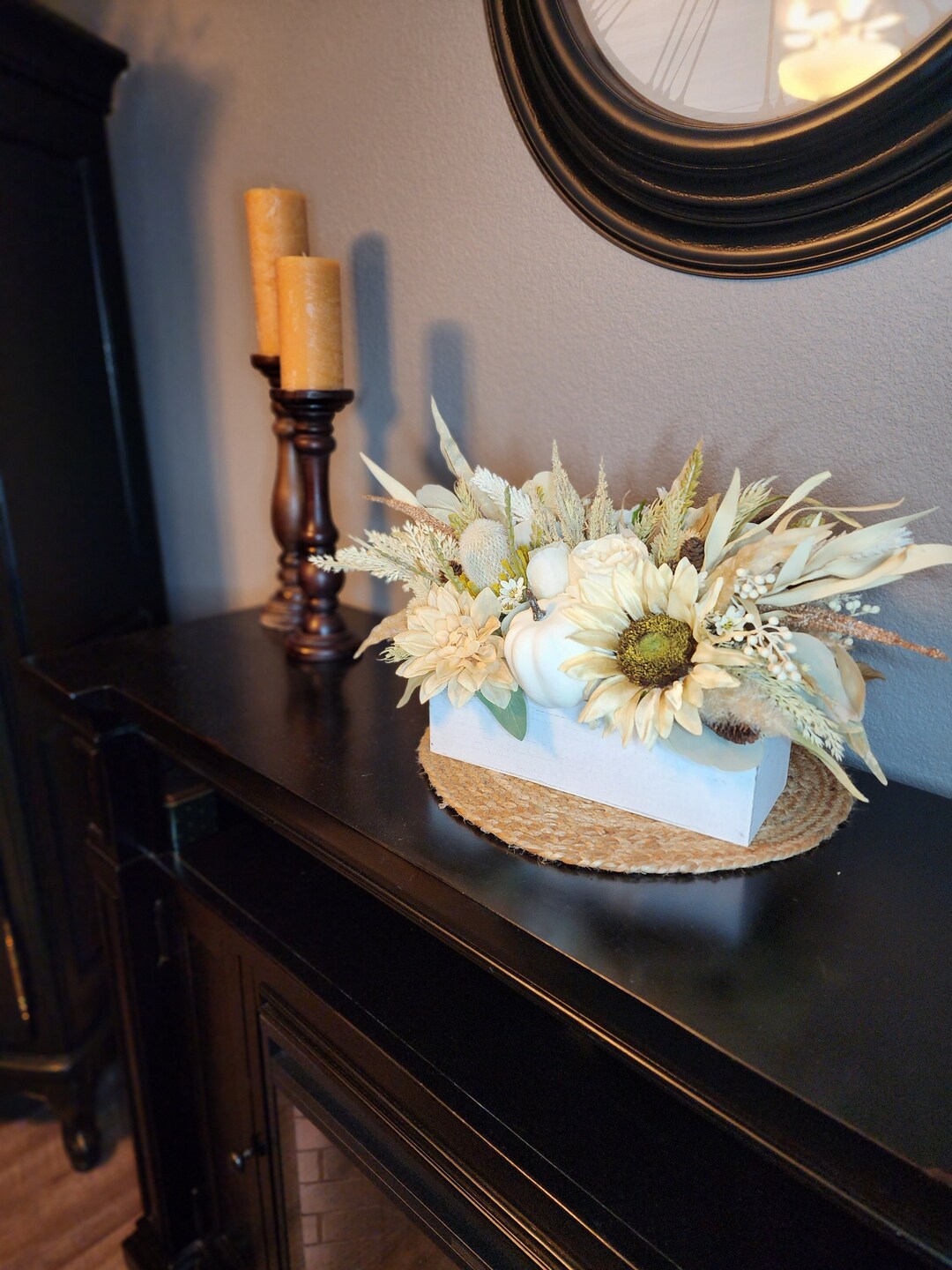 Boho Chic Centerpiece, Neutral Fall Arrangement, Beige Cream Flowers ...
