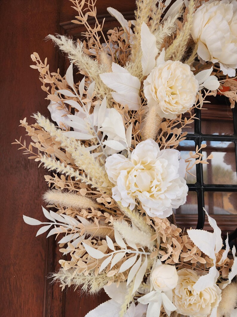 Boho Wreath Beige Boho Wedding Wreath Boho Wreath White Airbnb Decor ...