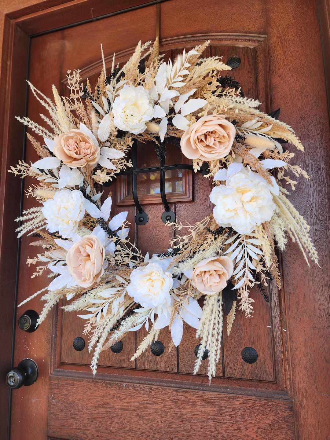 Boho Wreath Beige Boho Wedding Wreath Boho Wreath White Airbnb Decor ...