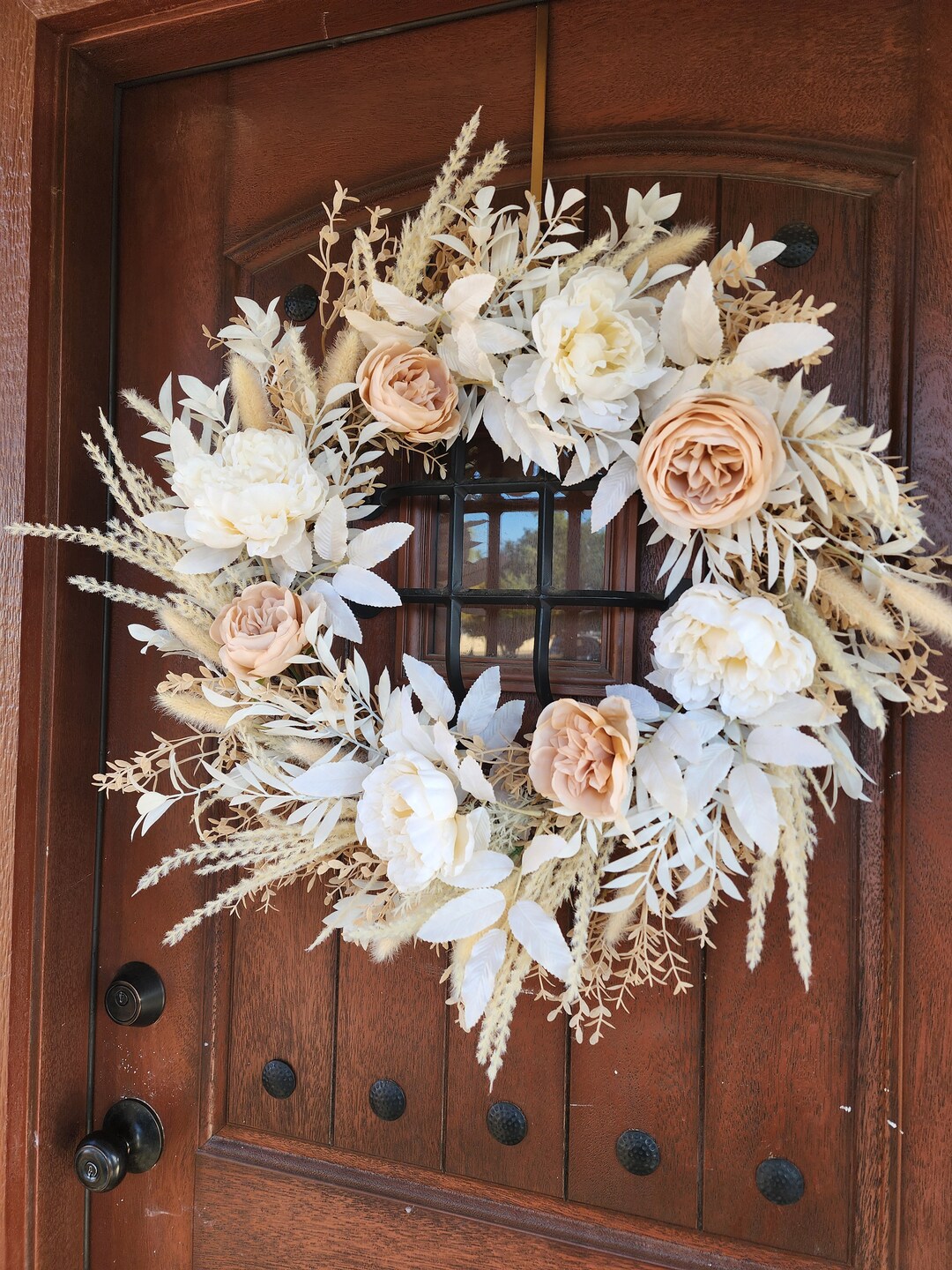 Boho Wreath Beige Boho Wedding Wreath Boho Wreath White Airbnb Decor ...