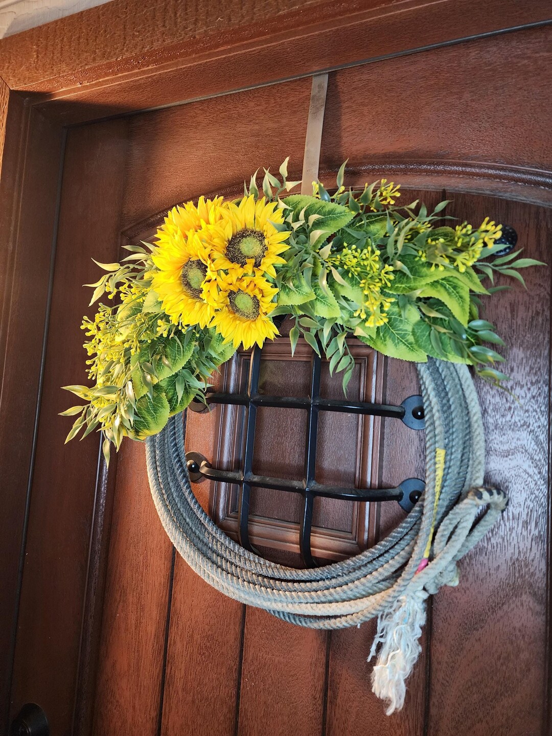 Lasso Wreath, Sunflower Rope Wreath, Yellow Summer Wreath, Rustic Ranch ...