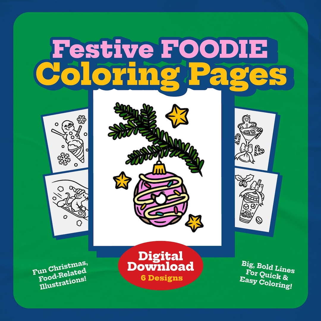 Foodie Christmas Coloring Page Digital Download, Festive Coloring ...