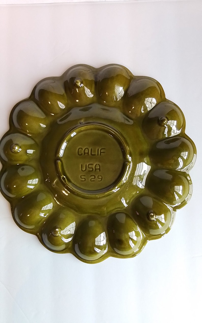 California Pottery Green Glazed ,devil Egg Dish Plate,chicken Design.n ...