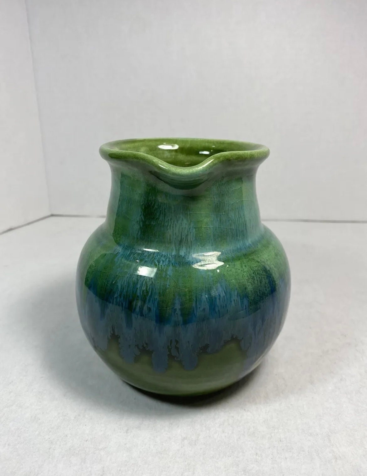 Mancer Italian Pottery Blue Green Drip Glaze Pitcher 5.25 " Handpainted ...