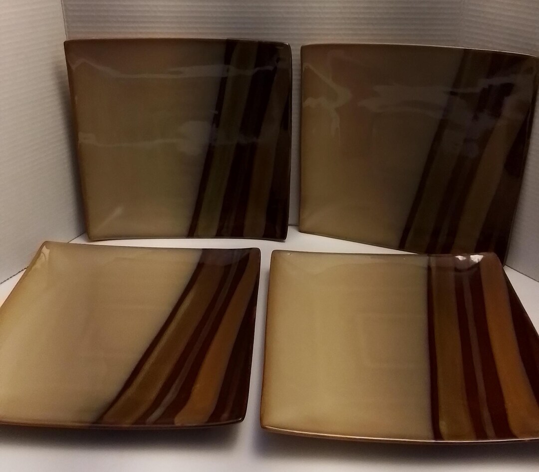 Sango Avanti Brown Square Dinner Plates Set of 4. 11"x 11" Great ...