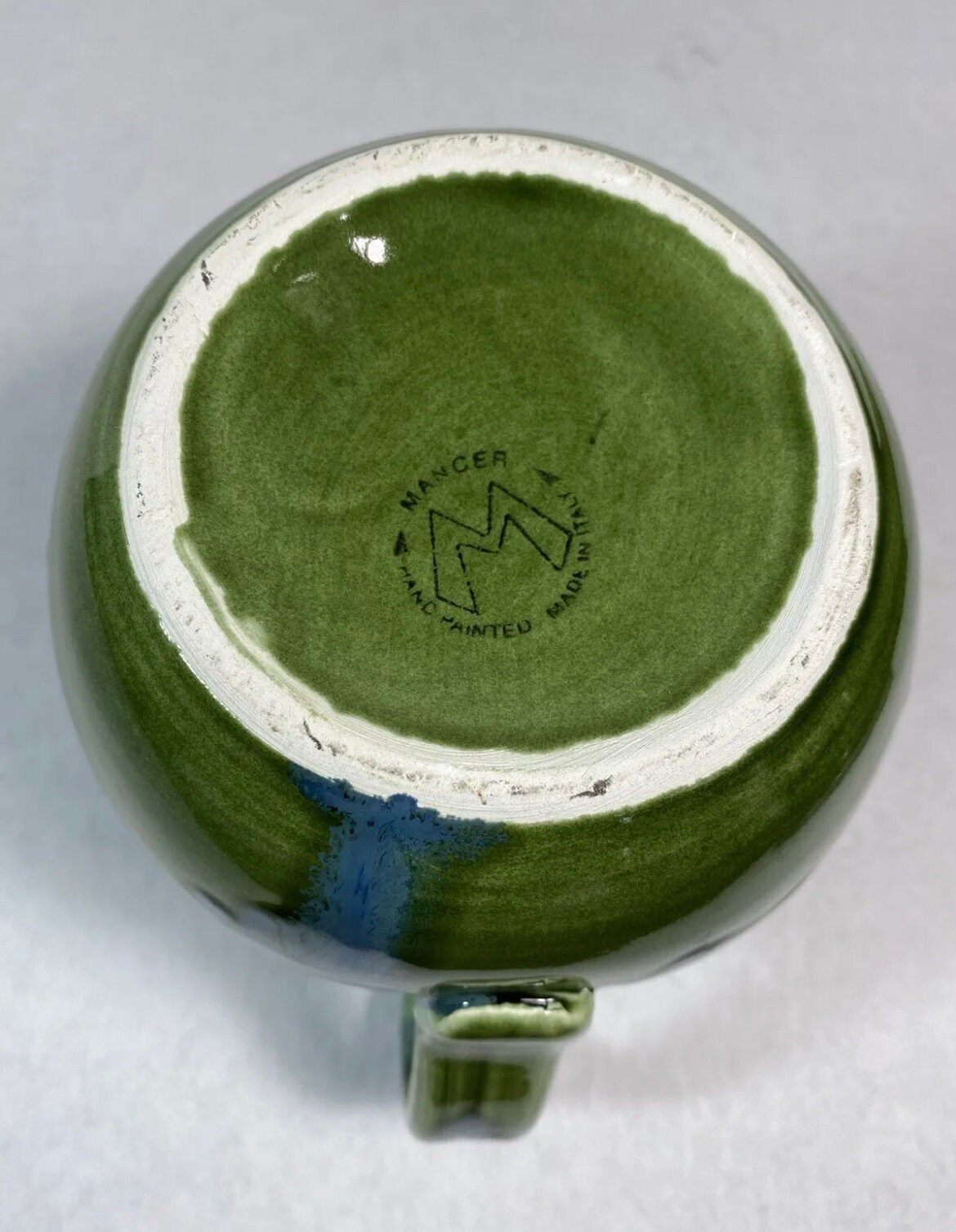 Mancer Italian Pottery Blue Green Drip Glaze Pitcher 5.25 " Handpainted ...