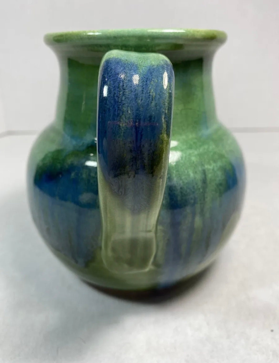 Mancer Italian Pottery Blue Green Drip Glaze Pitcher 5.25 " Handpainted ...