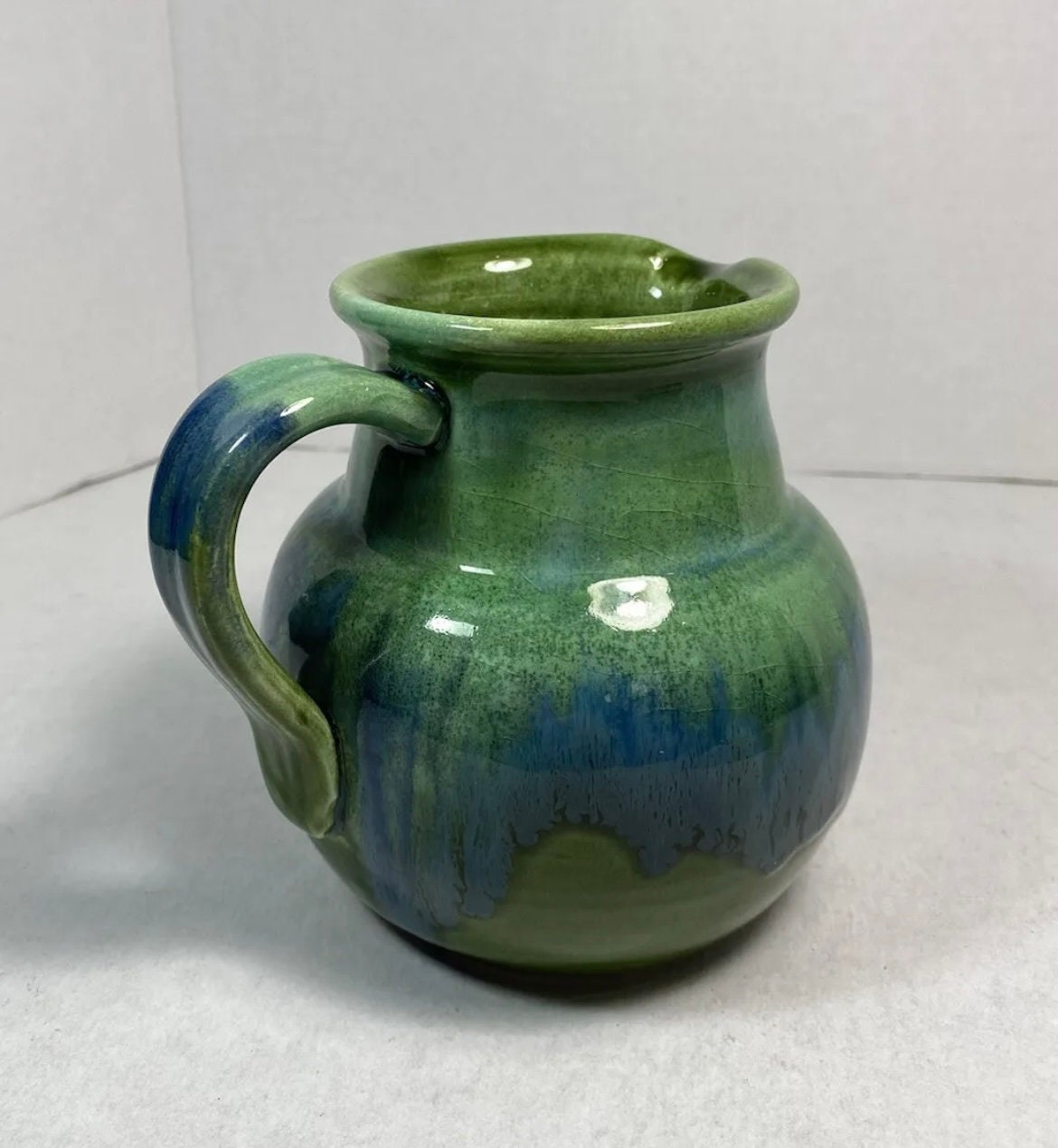 Mancer Italian Pottery Blue Green Drip Glaze Pitcher 5.25 " Handpainted ...