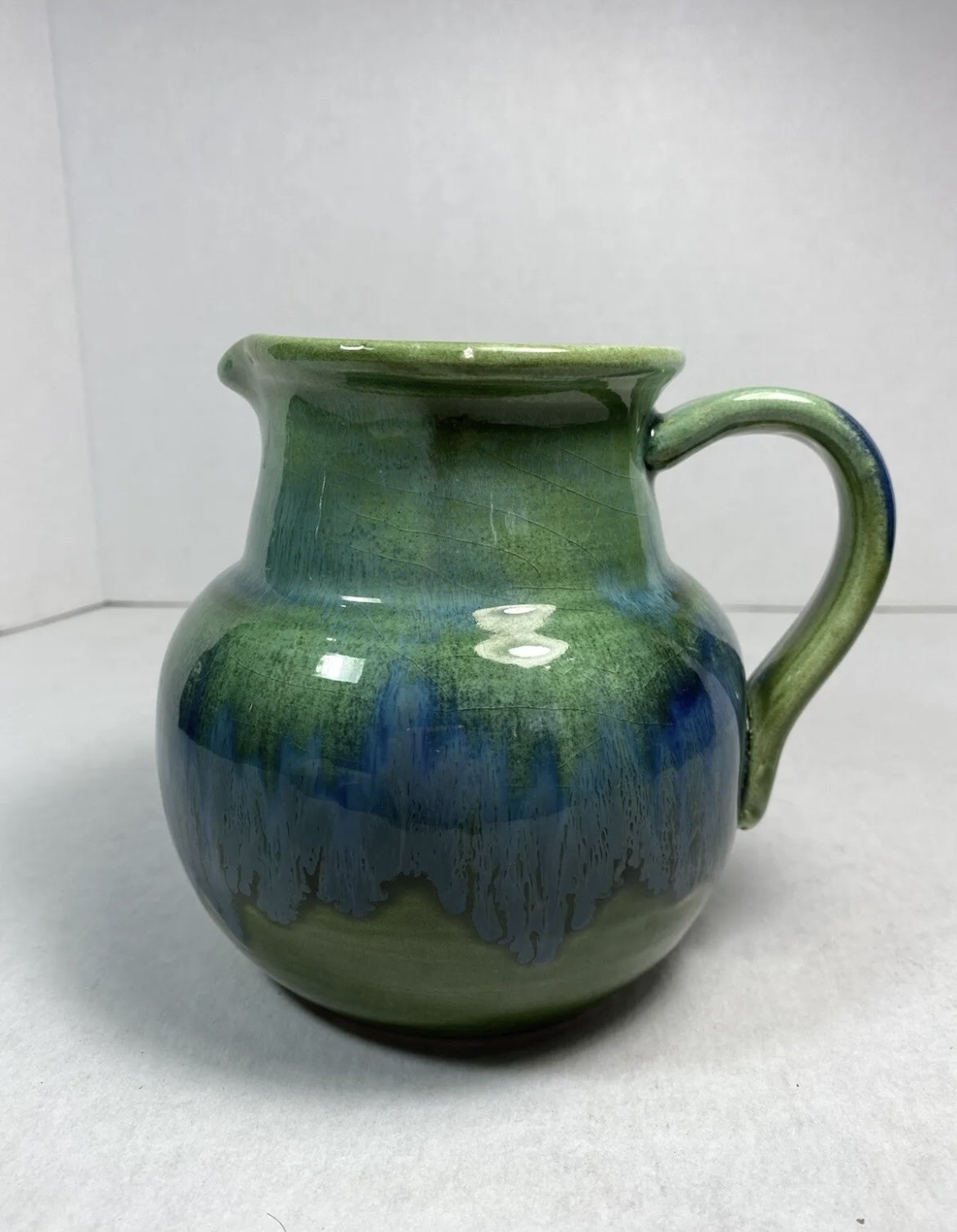 Mancer Italian Pottery Blue Green Drip Glaze Pitcher 5.25 " Handpainted ...