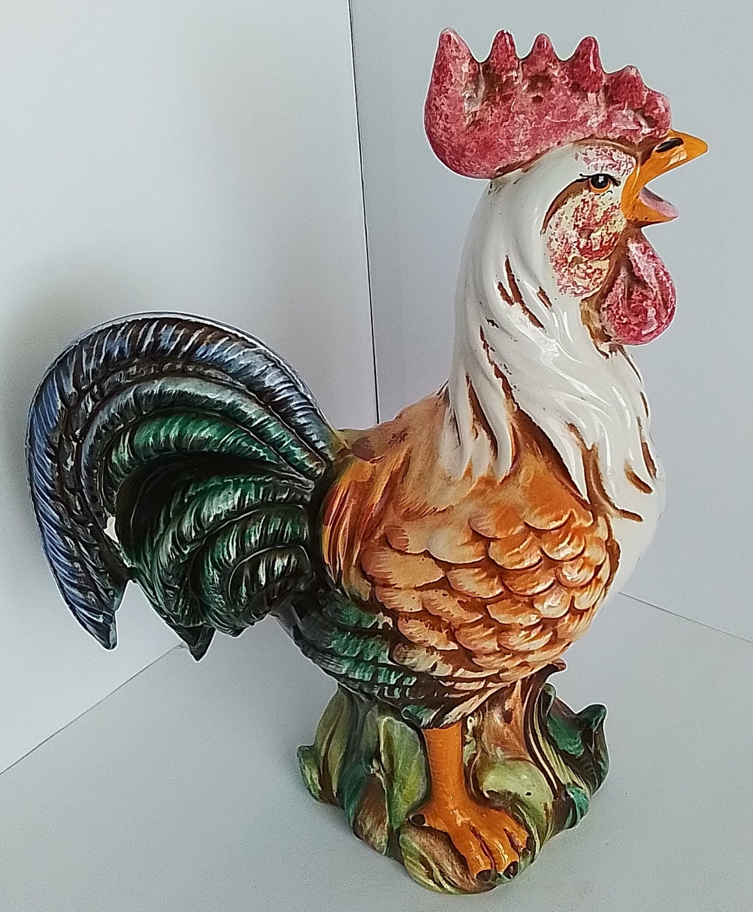 Large Rooster Hand Painted Made in Italy Ceramic 13 Inches - Etsy