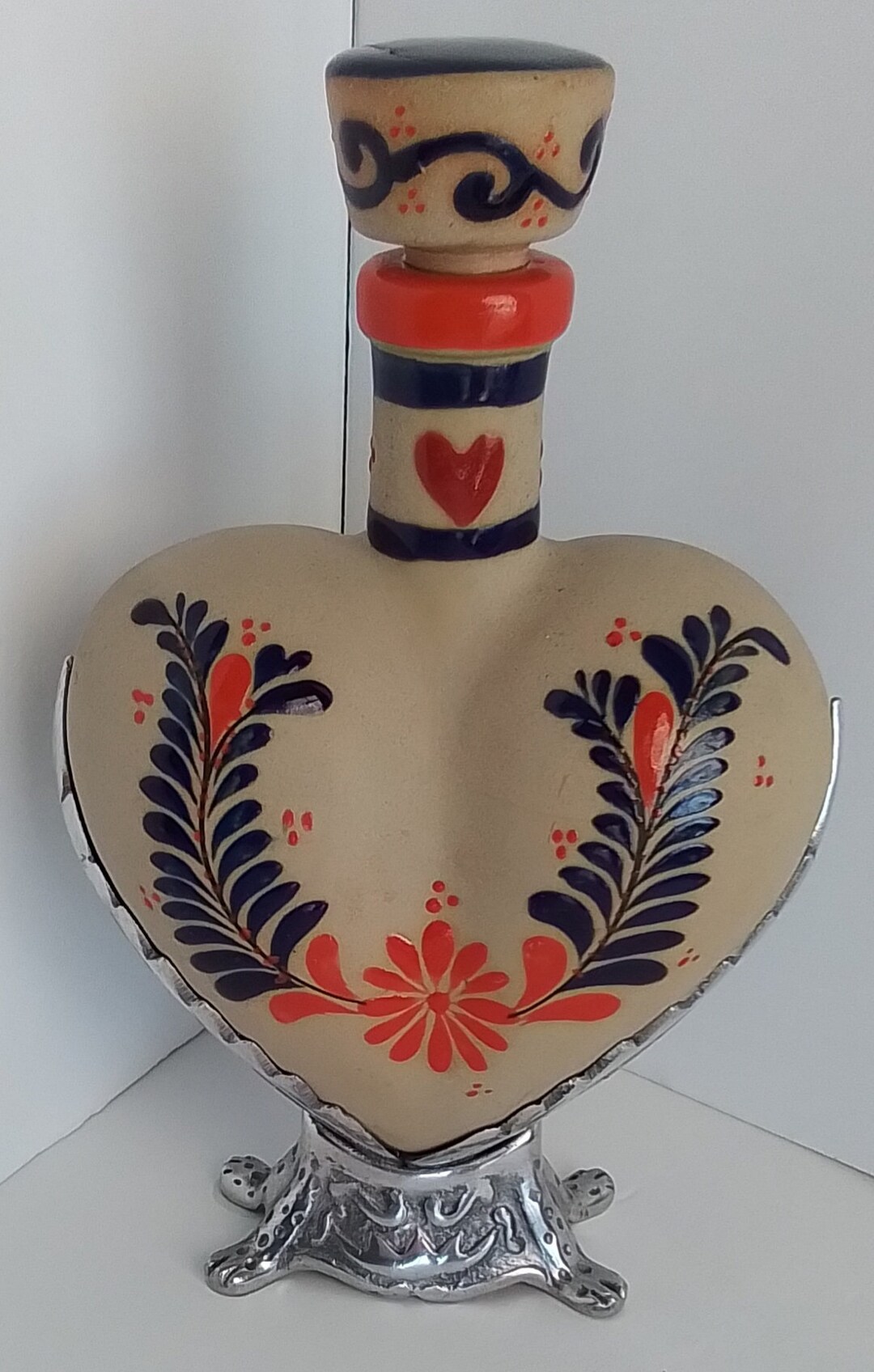 Talavera and Pewter Hand Painted Heart Shaped Empty Tequila Bottle - Etsy