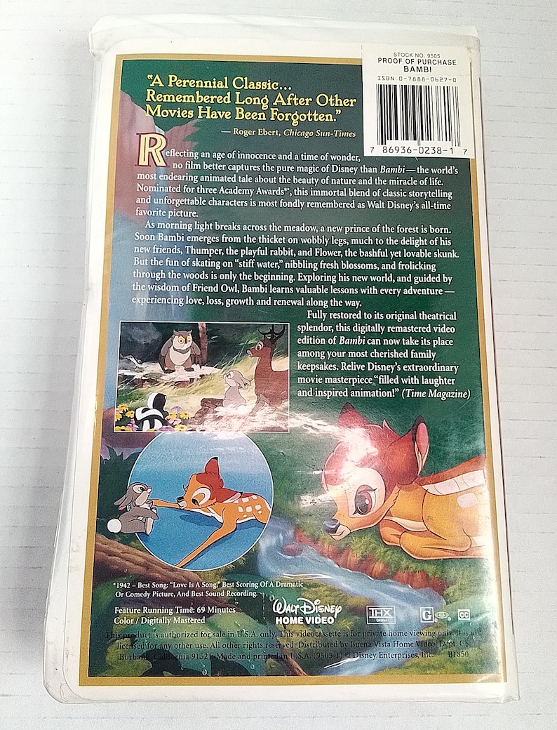 BAMBI Walt Disney VHS 55th Anniversary 1997 Masterpiece Good Condition ...
