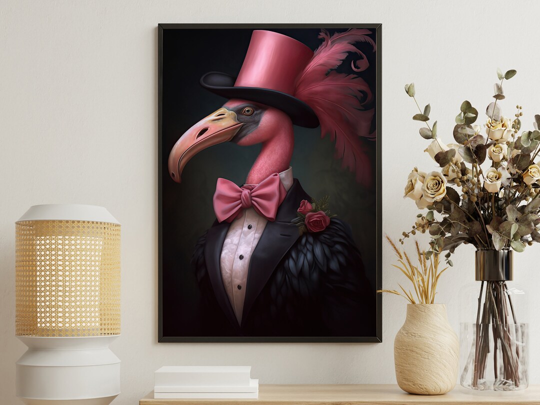 Victorian Flamingo Painting, Flamingo Art Print, Flamingo Canvas Print ...