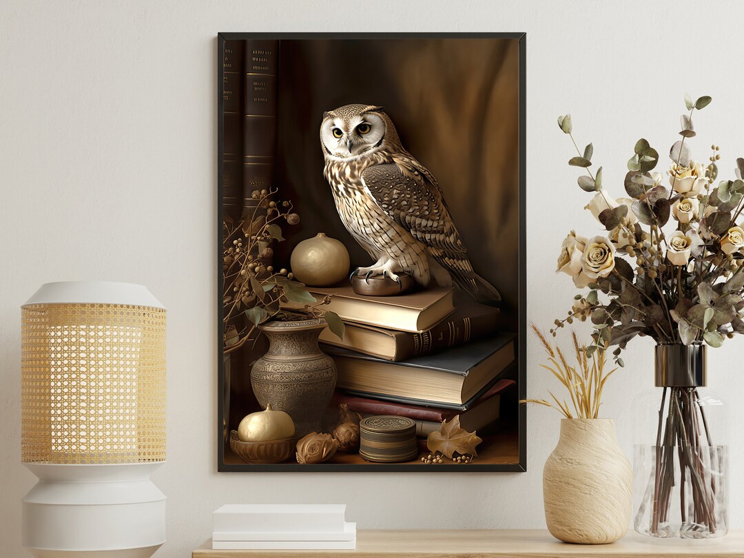 Vintage Owl Painting, Retro Owl Art Print, Owl Canvas Print, Gothic Art ...