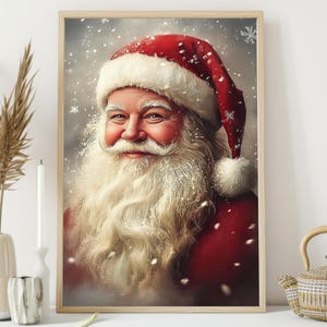 Vintage Santa Portrait Painting, Santa Claus Canvas, Jolly Santa Poster ...