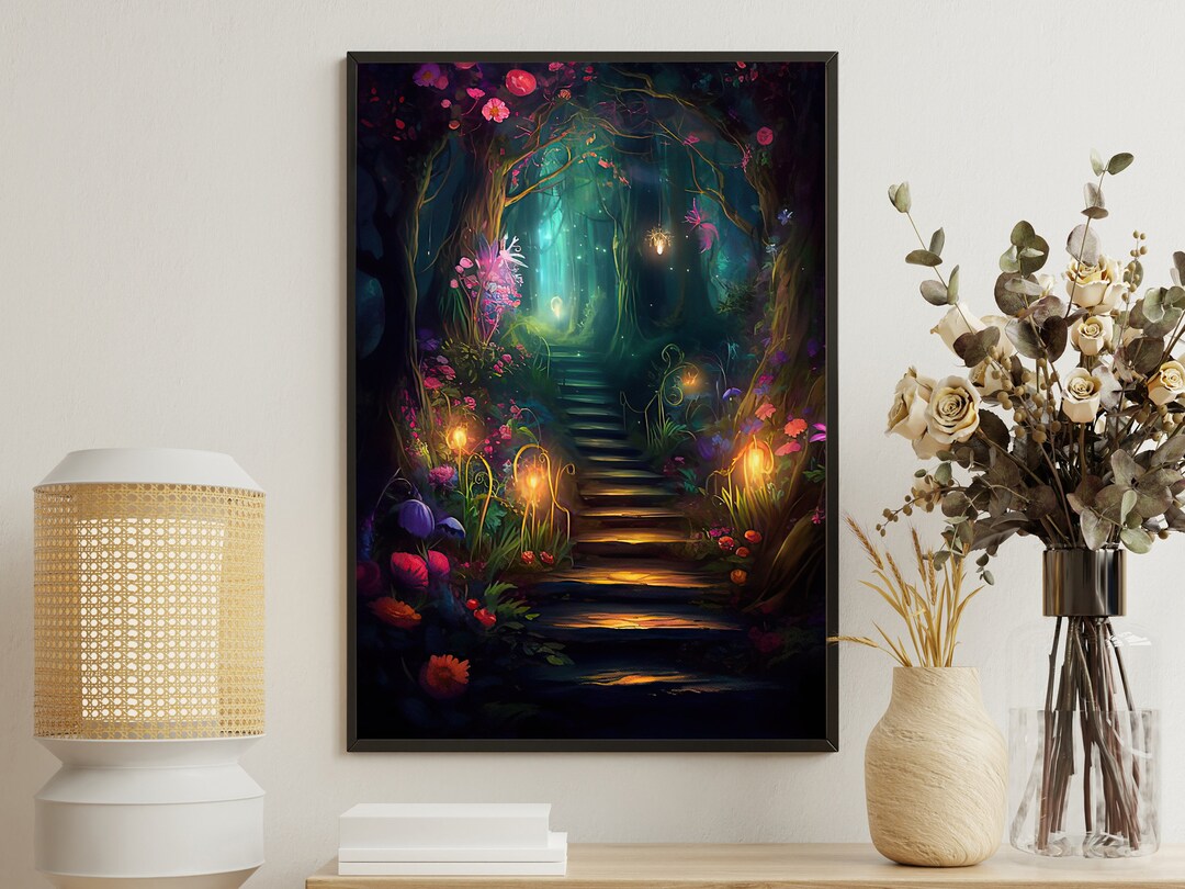 Magic Path Into Forest Painting, Enchanted Forest Art Print, Mythical ...