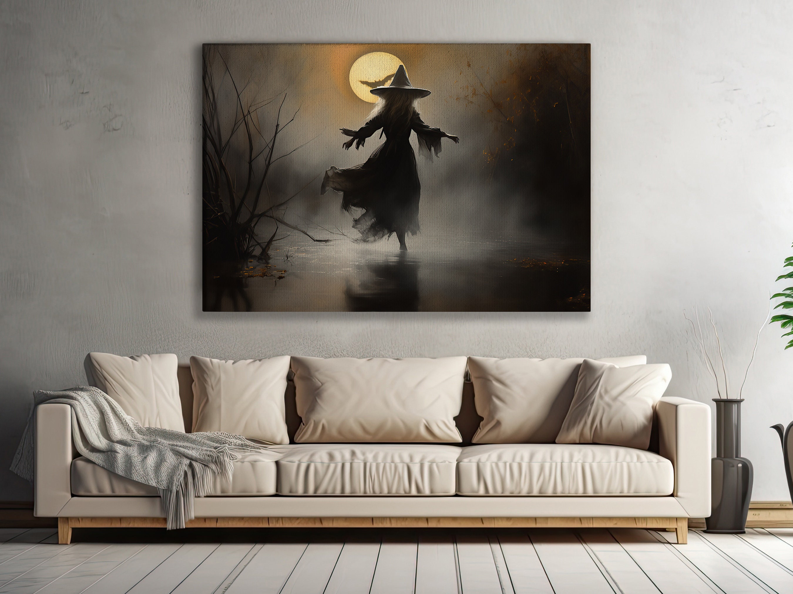 Moon Witch Dancing Painting, Witch Art Print, Witch Canvas Print ...