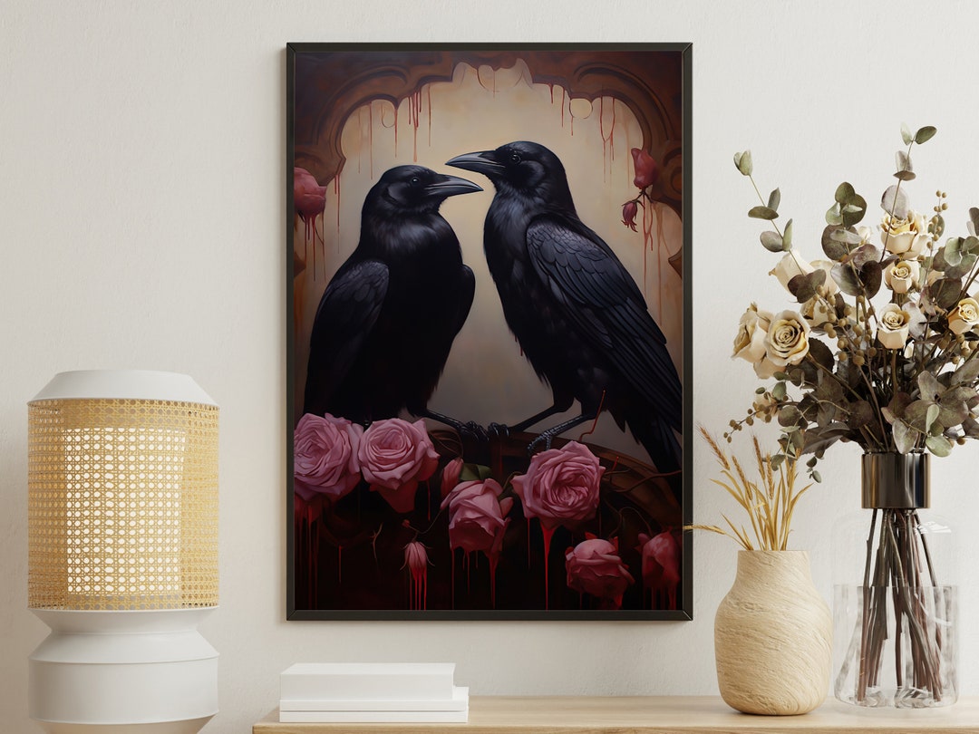 Couple Ravens Art Print: Gothic Crow Canvas, Dark Academia Poster - Etsy