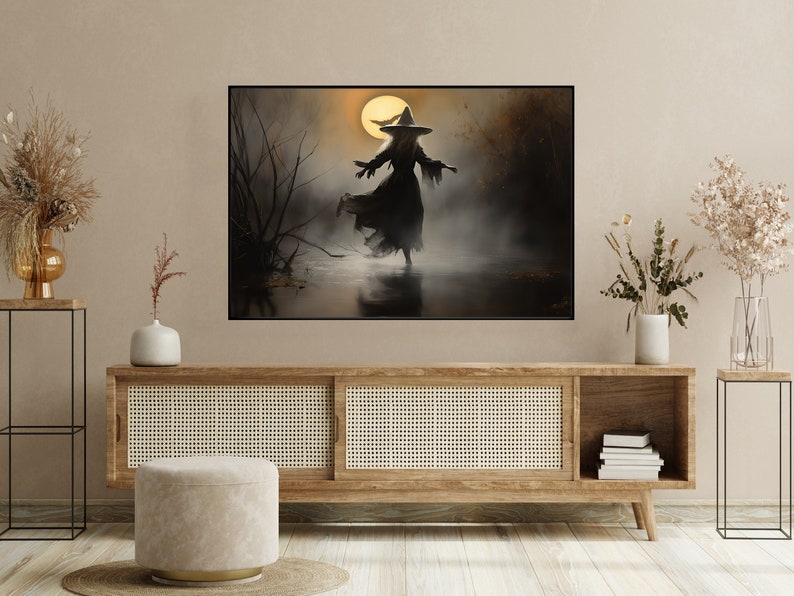 Moon Witch Dancing Painting, Witch Art Print, Witch Canvas Print ...