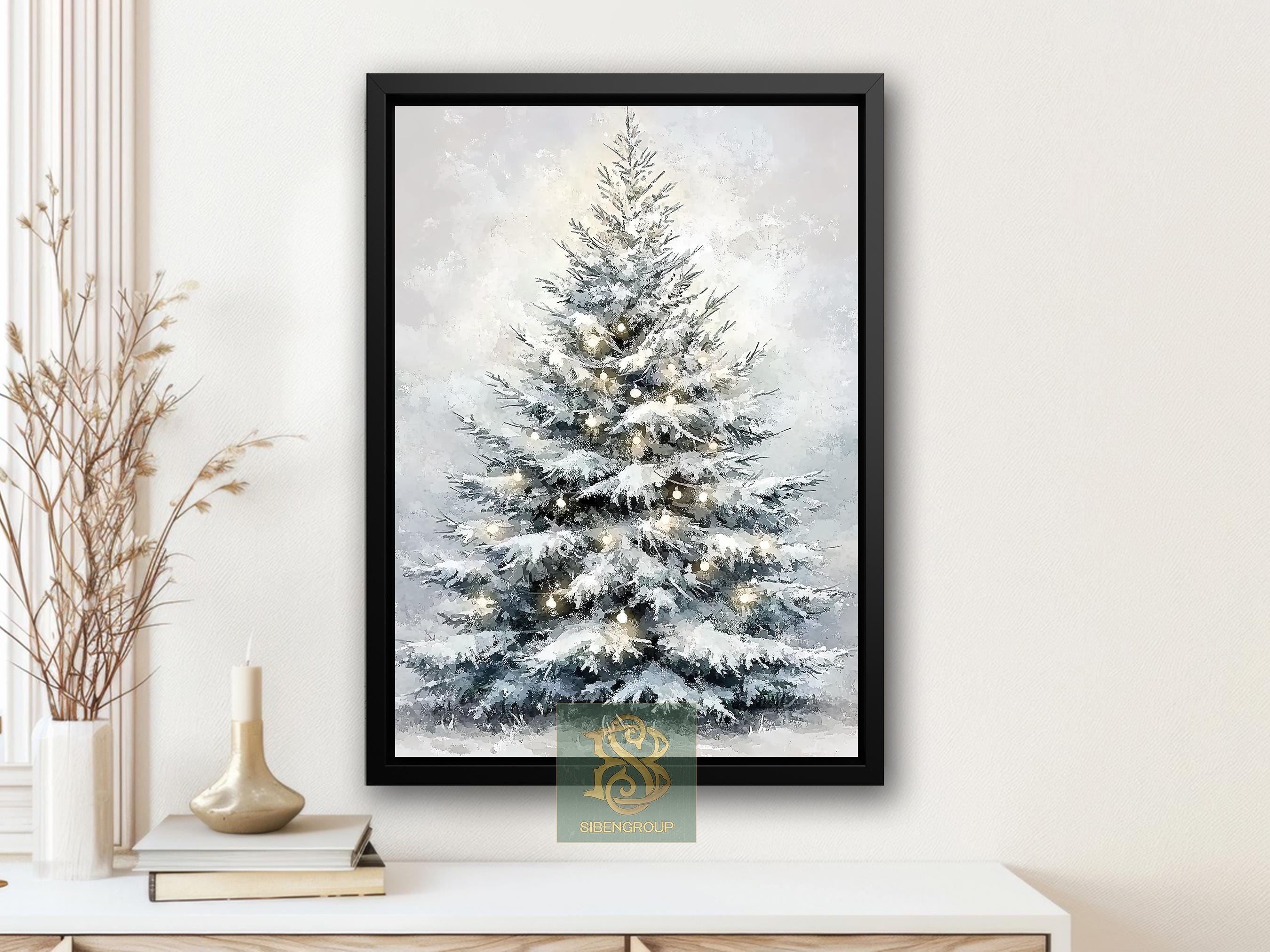 Snowy Pine Tree Canvas Print, Winter Forest Poster, Christmas Tree Wall ...