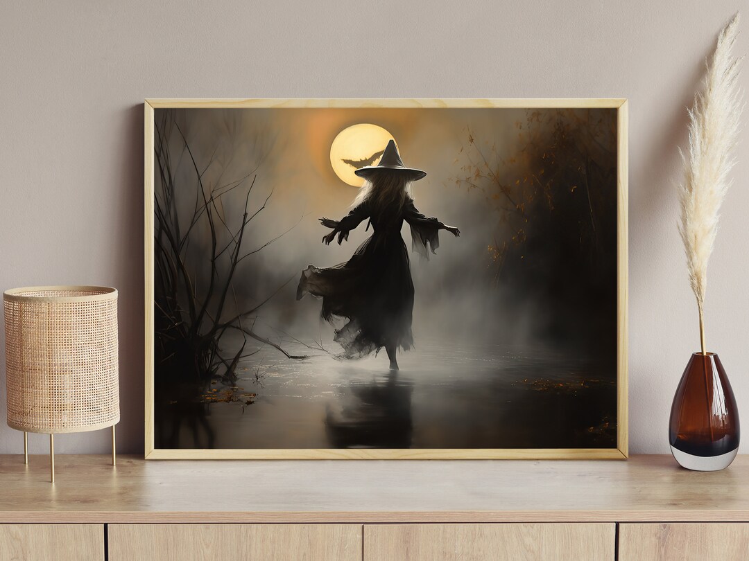 Moon Witch Dancing Painting, Witch Art Print, Witch Canvas Print ...