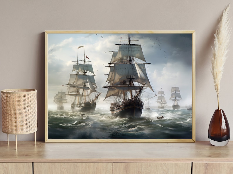 Vintage Pirate Ship Painting Canvas Art Print Retro Pirate Adventure ...