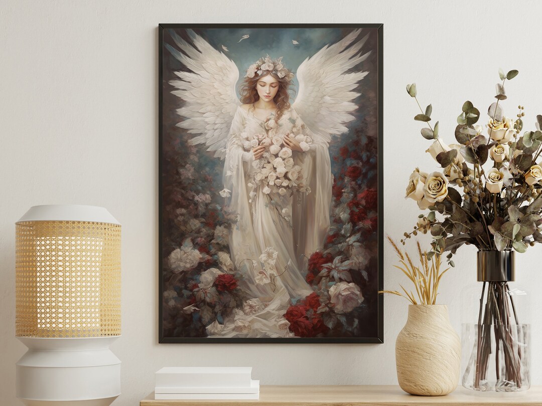 Vintage Floral Angel Art Print: Elegant Angel Canvas Poster - Etsy