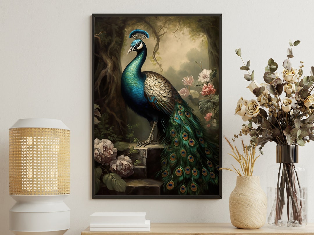 Vintage Peacock Canvas Print: Gothic Dark Academia Art - Etsy