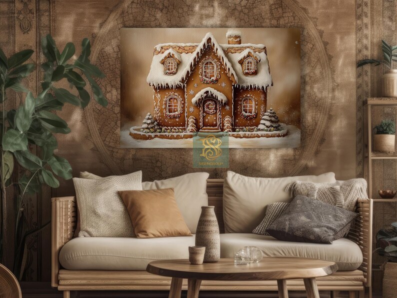 Vintage Gingerbread House Canvas Print: Cozy Christmas Wall Art - Etsy