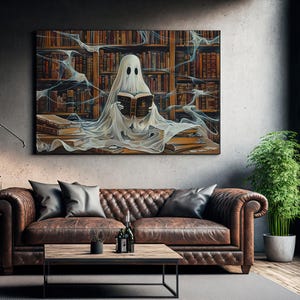 Vintage Ghost Reading in Library Canvas Print, Cottage Ghost Poster ...