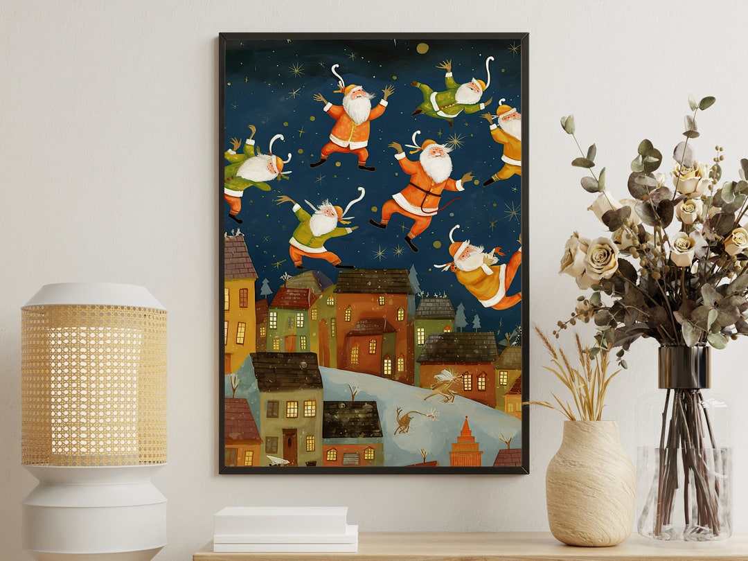 Santa's Moonwalk Dance Christmas Painting Canvas Art Print Vintage ...