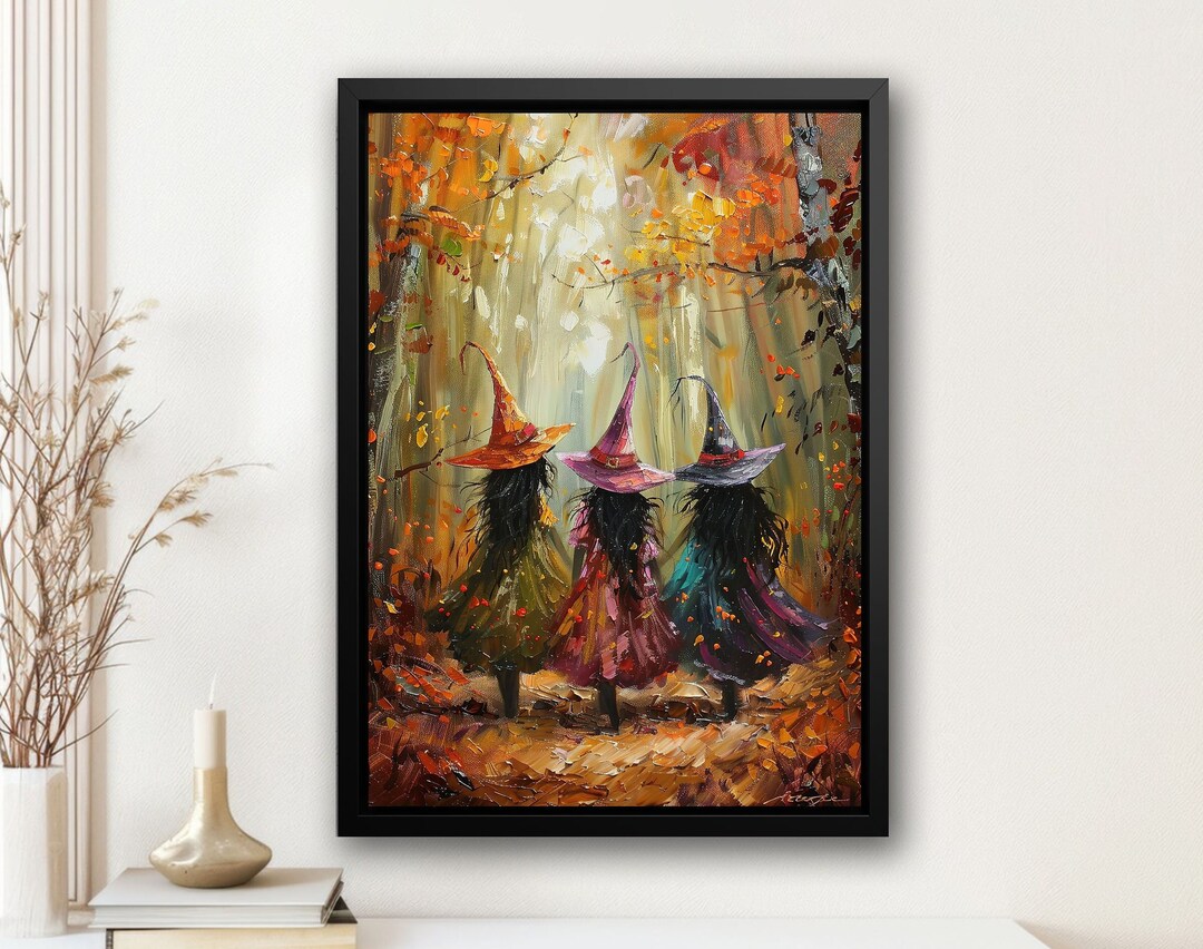 Young Witches in Forest Painting, Witchy Canvas Print, Witch Poster ...