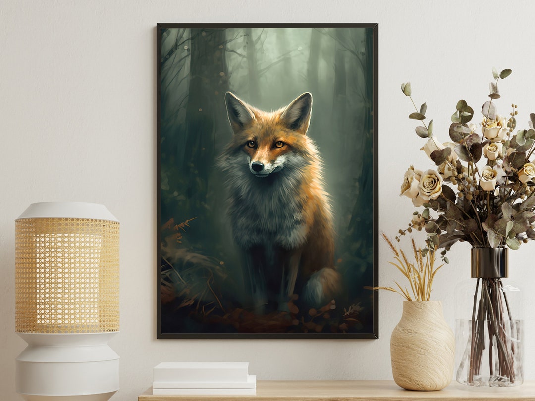Vintage Fox Painting, Retro Fox Art Print, Fox Canvas Print, Gothic Art ...