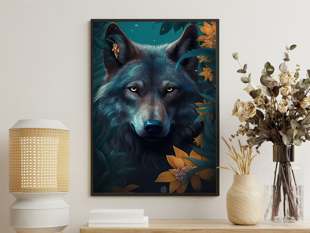 Vintage Wild Wolf Painting, Wolf Art Print, Wolf Canvas Print, Wolf ...